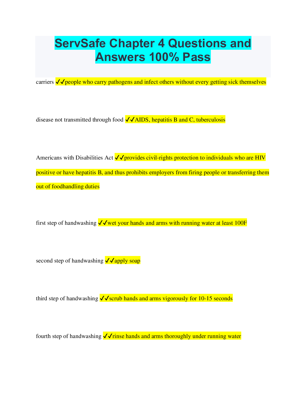 ServSafe Chapter 4 Questions and Answers 100% Pass - Scholarfriends
